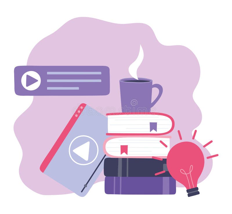 Online Training, Video Stack of Books and Coffee Cup, Education and ...