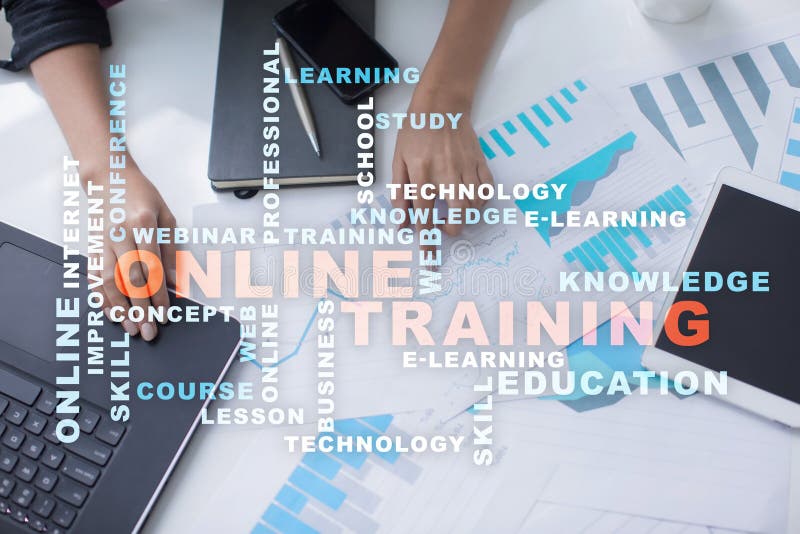 Online Training on the Virtual Screen. Education Concept Stock Image ...