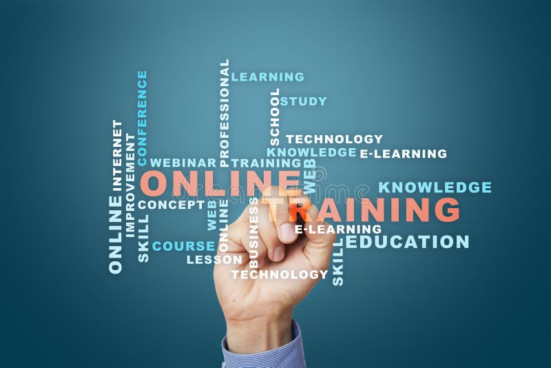 Online Training on the Virtual Screen. Education Concept. Words Cloud ...