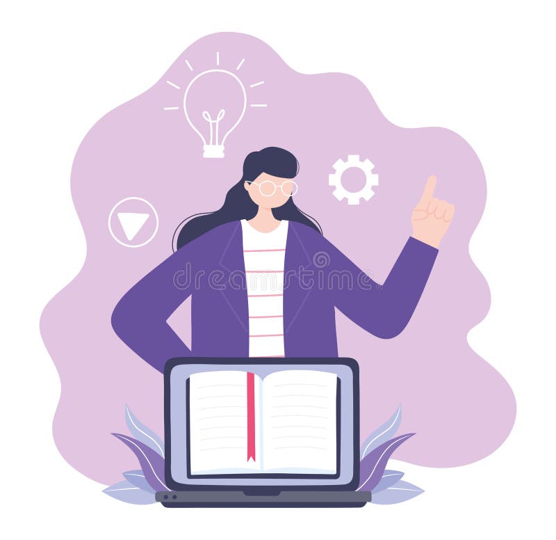 Online Training, Woman Using Laptop Teaching Lesson Book, Education and ...