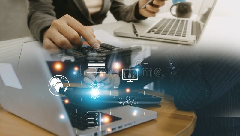 Online Transactions, Businessman Touching Fingerprint Scan Provides ...