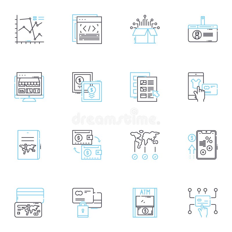 Online Transactions Linear Icons Set. E-commerce, Digital, Secure ...