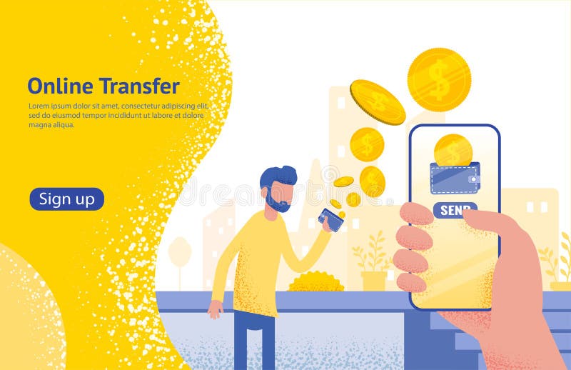 Online Transfer Concept with Hand Holding Smartphone and Press Send ...