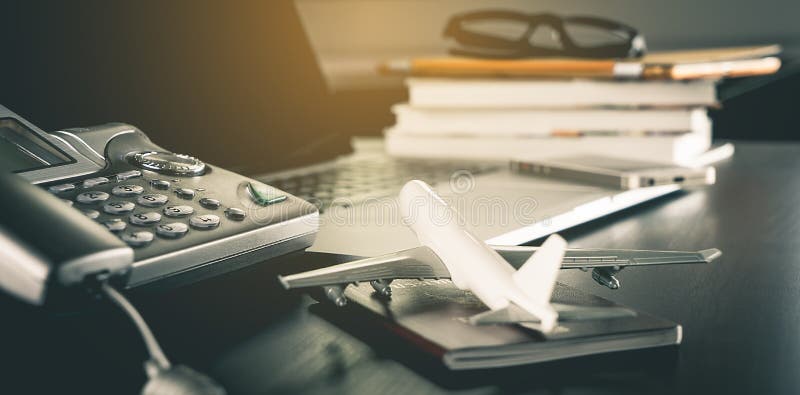 Online Travel Agency Service Office Table Stock Image - Image of ...
