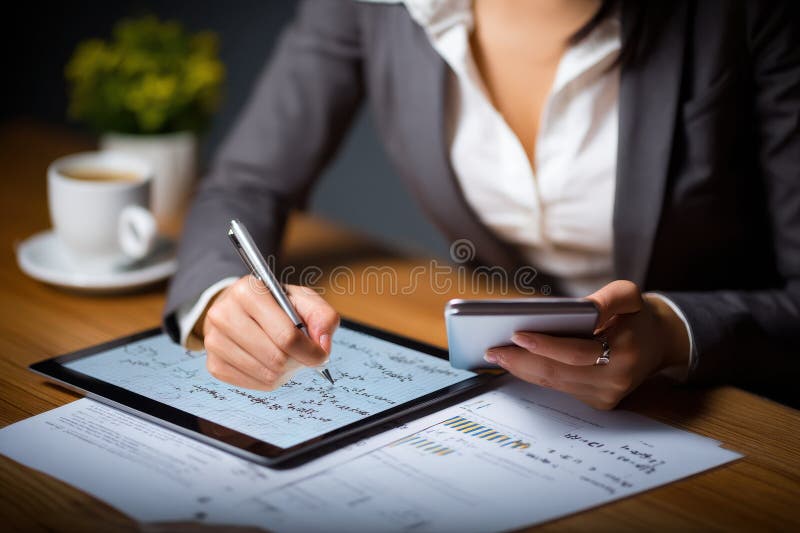 Online Tutor Conducting a Math Lesson on a Tablet while Using a ...