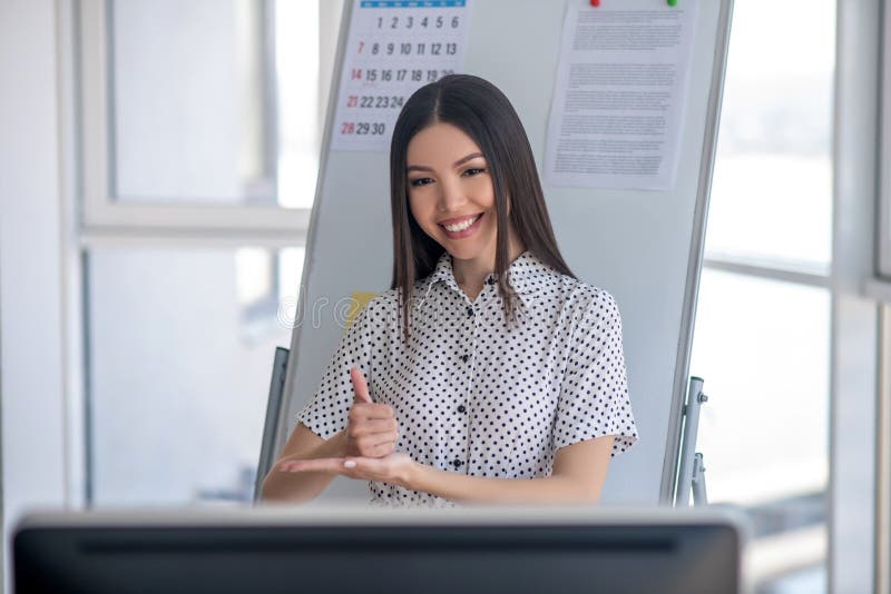 Young Sign Language Tutor Participating in Online Training Stock Image ...