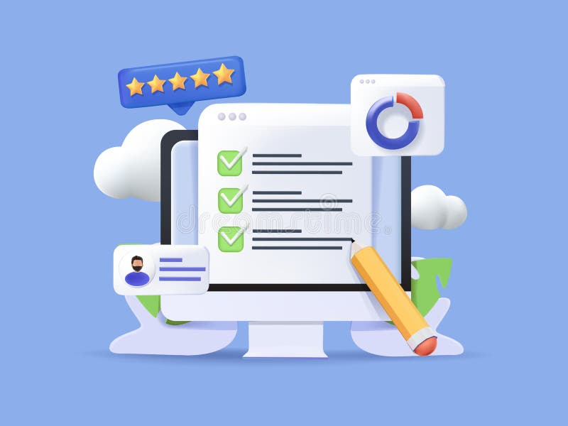 Online Form Survey on Laptop Vector Illustration, Person Working on ...