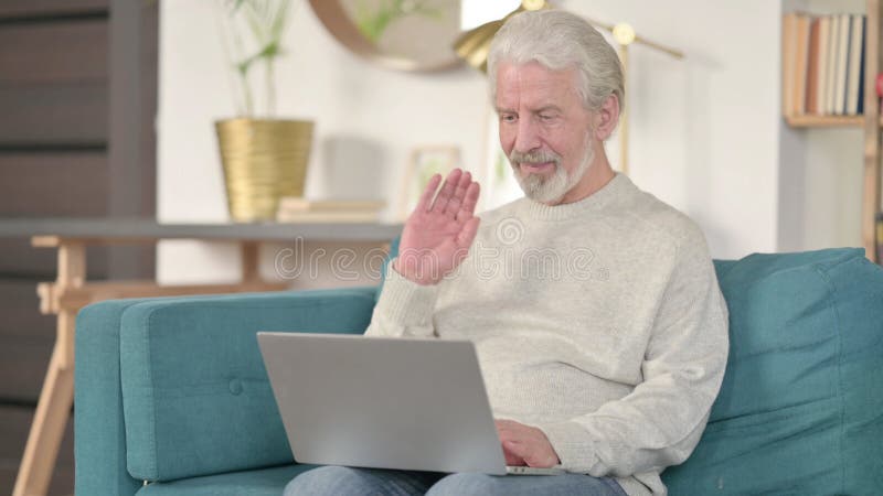 Online Video Call on Laptop by Senior Old Man at Home Stock Image ...