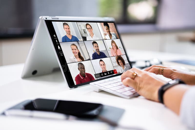 Online Video Conference Interview Call Stock Photo - Image of hybrid ...