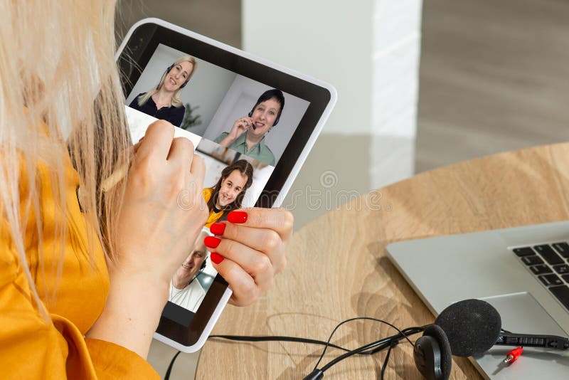 Online Video Conference Meeting Call or Webinar at Work Stock Photo ...