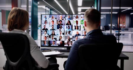 Online Video Conference Meeting on Computer Stock Image - Image of ...
