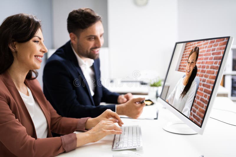 Online Video Conference Meeting on Computer Stock Photo - Image of ...