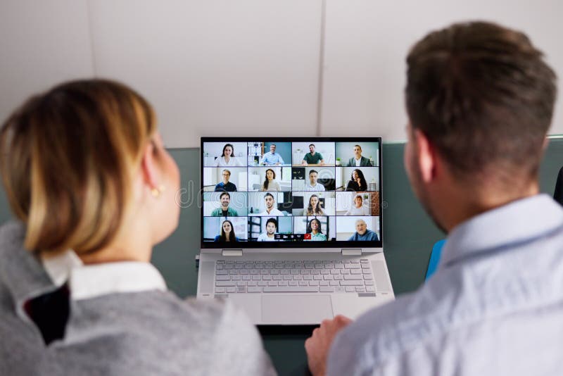 Online Video Conference Meeting on Laptop Stock Photo - Image of ...