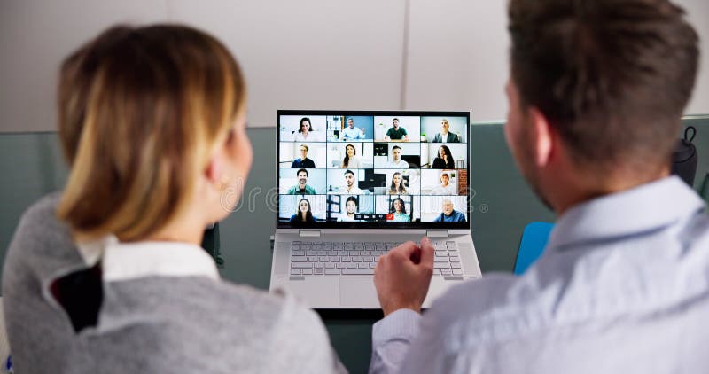 Online Video Conference Meeting on Laptop Stock Image - Image of hold ...