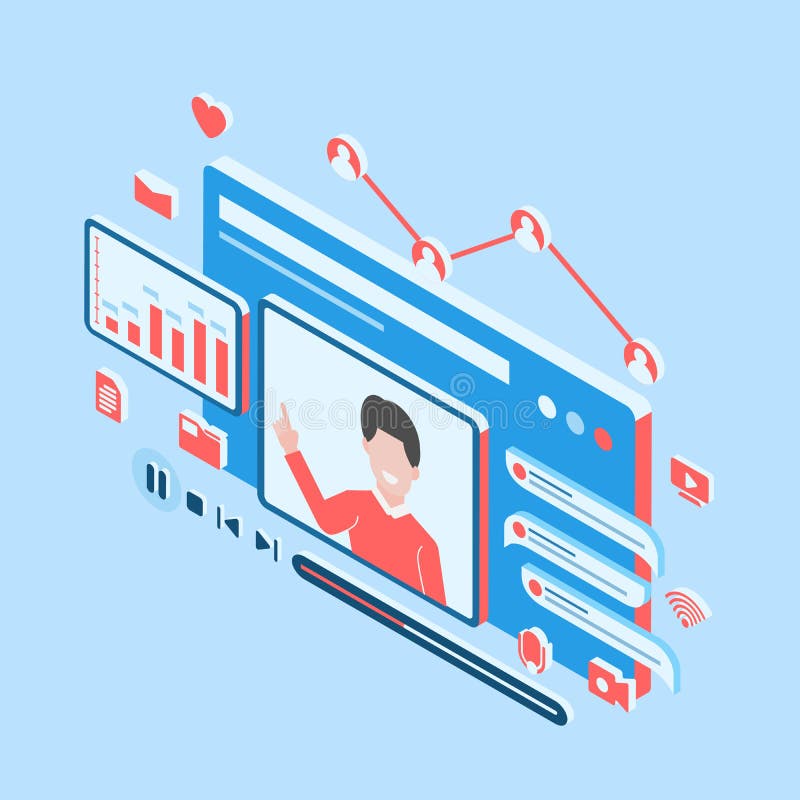 Online Video Conference Teacher Teaching with Some Icon Related Like ...