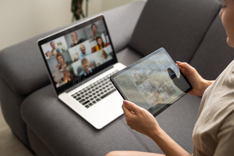 Online Video Conference Work Call or Webinar Stock Image - Image of ...