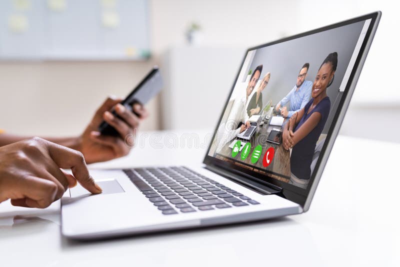 Online Video Conference Work Call Stock Photo - Image of phone ...