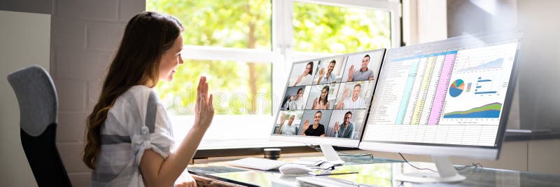 Online Video Conferencing Call Waving Hand Stock Photo - Image of ...