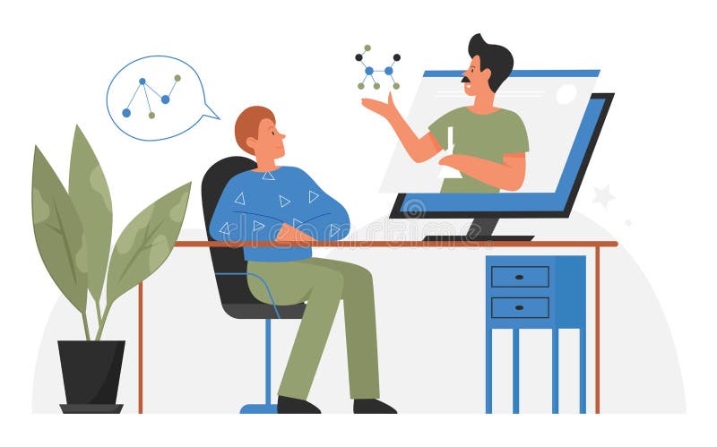 Online Video Lesson, Remote Education, Student Man Sitting at Computer ...