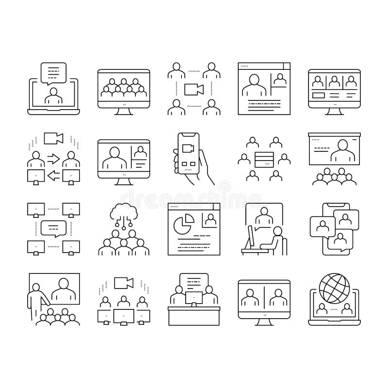 Online Video Meeting Collection Icons Set Vector . Stock Vector ...