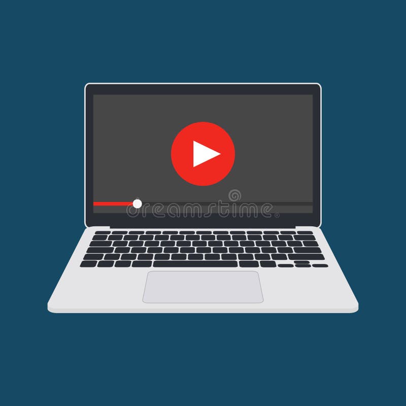 Online Video Player on Laptop Vector Illustration, Flat Computer Screen ...