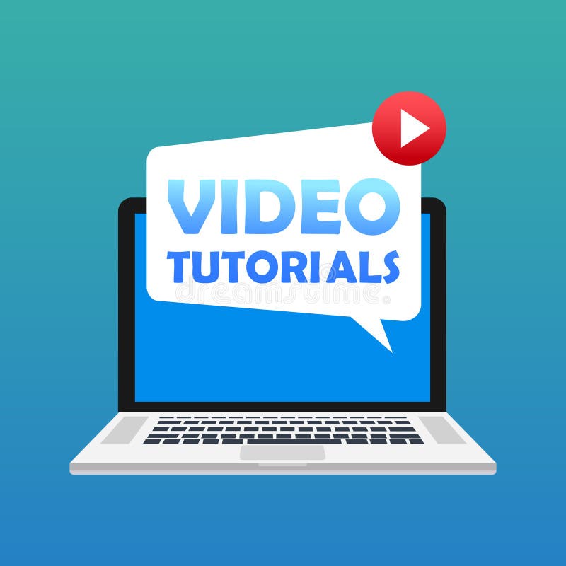 Online Video Tutorials Button on Laptop Screen. Game Lesson Concept ...