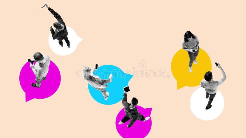 Online Virtual Communication. Top View Image of Young People Using ...