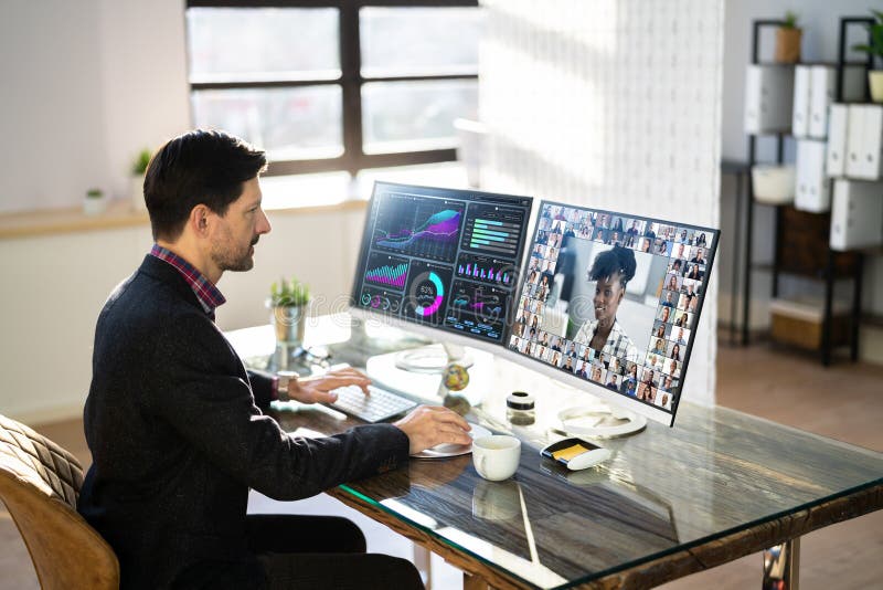 Online Virtual Learning Conference Meeting Stock Image - Image of ...