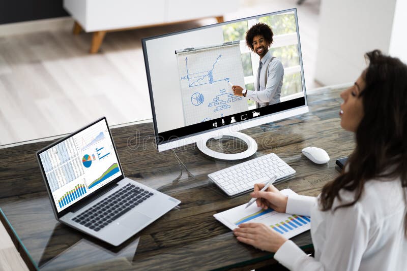 Online Virtual Lecture Webinar Stock Image - Image of sessions, desktop ...