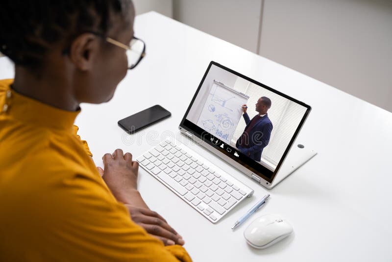 Online Virtual Video Conference Training Stock Photo - Image of screen ...