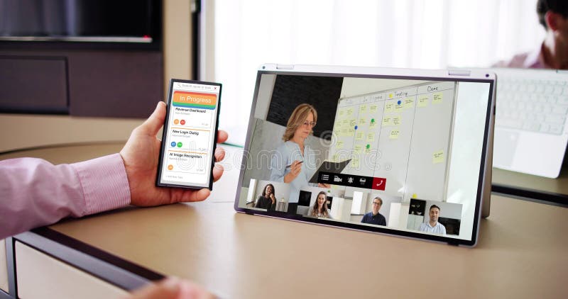Online Virtual Video Conference Training Stock Image - Image of office ...