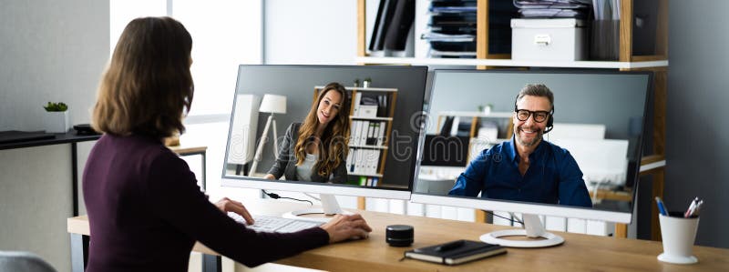 Online Virtual Video Conference Webinar Stock Image - Image of desk ...