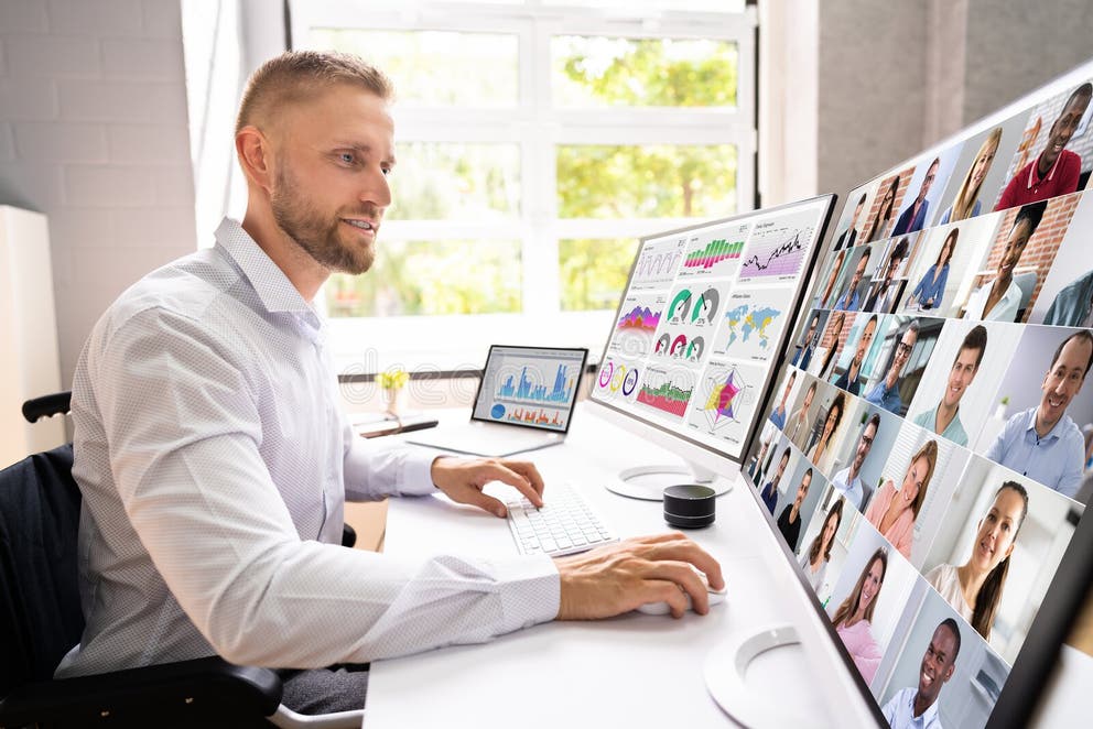 Online Virtual Videoconference Call Meeting Stock Image - Image of ...