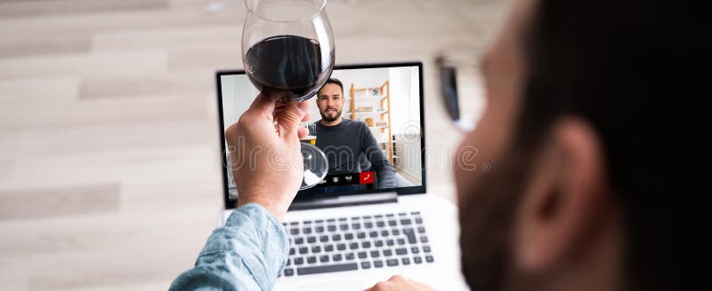 Online Virtual Wine Drinking Party Stock Photo - Image of food, male ...