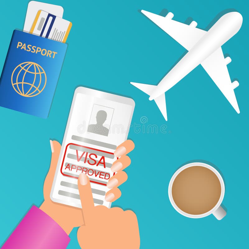 Online Visa Application on Digital Phone Screen, Flat Design. Word ...