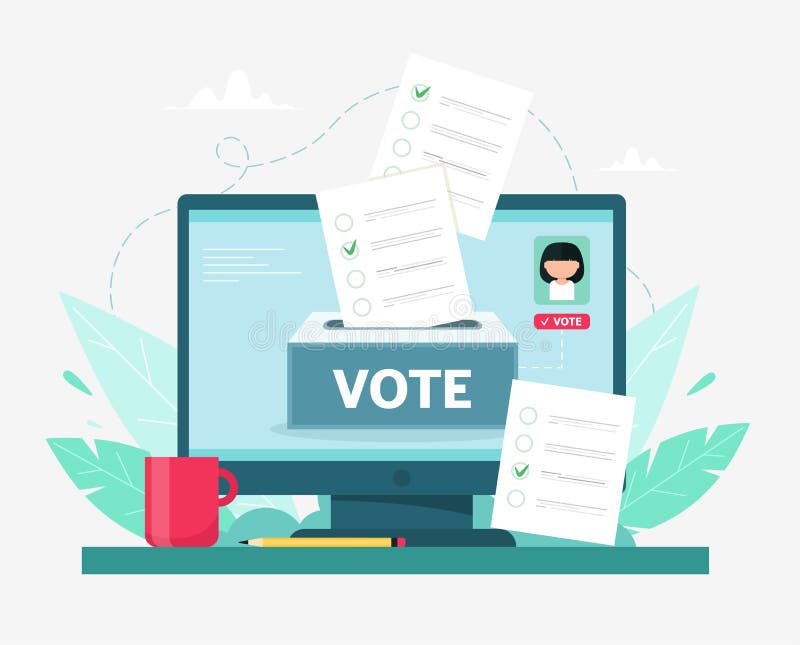 Online Voting Concept. Computer with Human Recognition and Remote ...