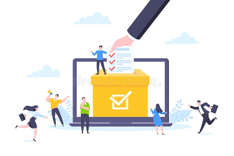 Online Voting Concept Flat Style Design Vector Illustration. Tiny ...