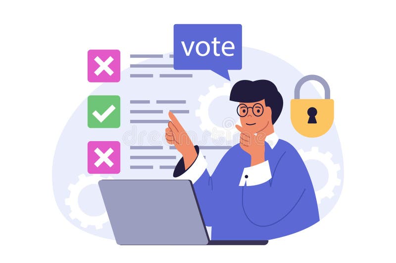 Online Voting Concept in Modern Flat Design for Web. Man Analyzing ...