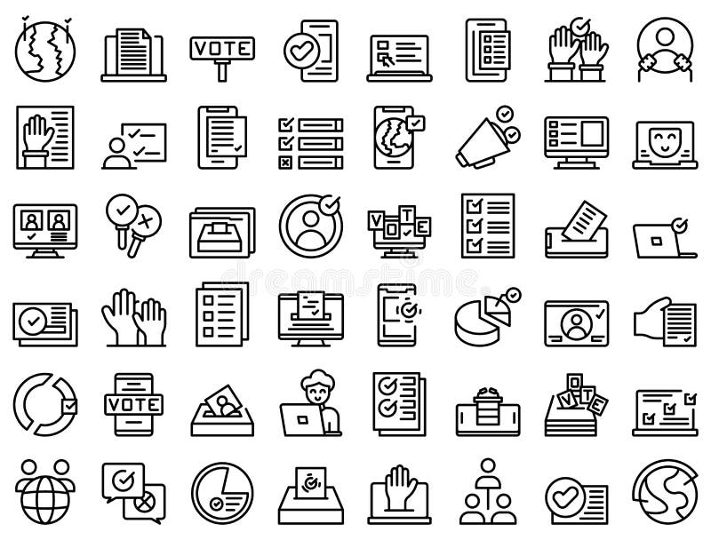 Online Voting Icons Set Outline Vector. Strategy Online Stock Vector ...