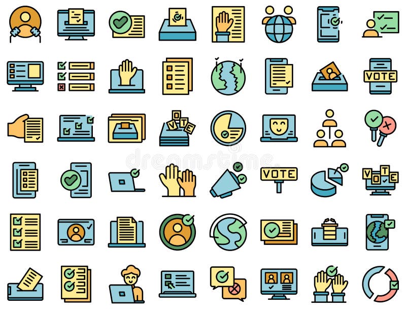 Online Voting Icons Set Vector Flat Stock Illustration - Illustration ...