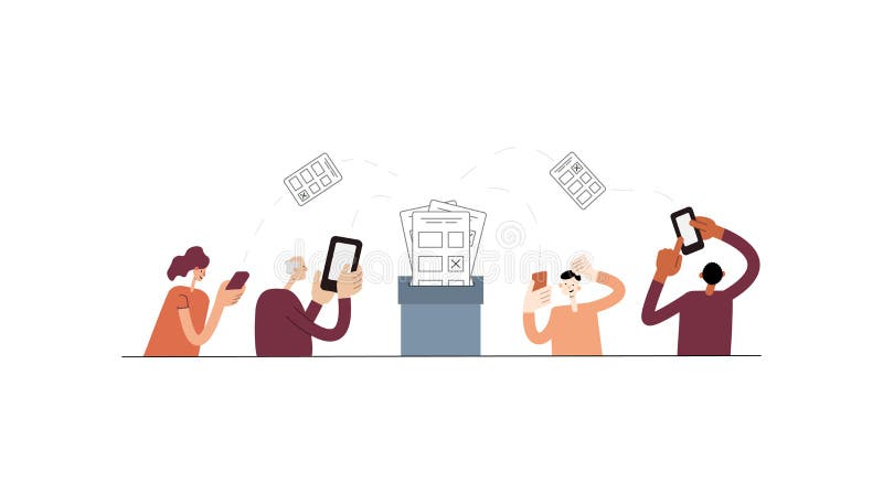 Online Voting. Vector Illustration. People Vote Remotely Using Their ...