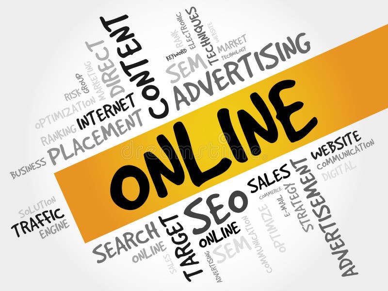 ONLINE word cloud stock illustration. Illustration of media - 202619547