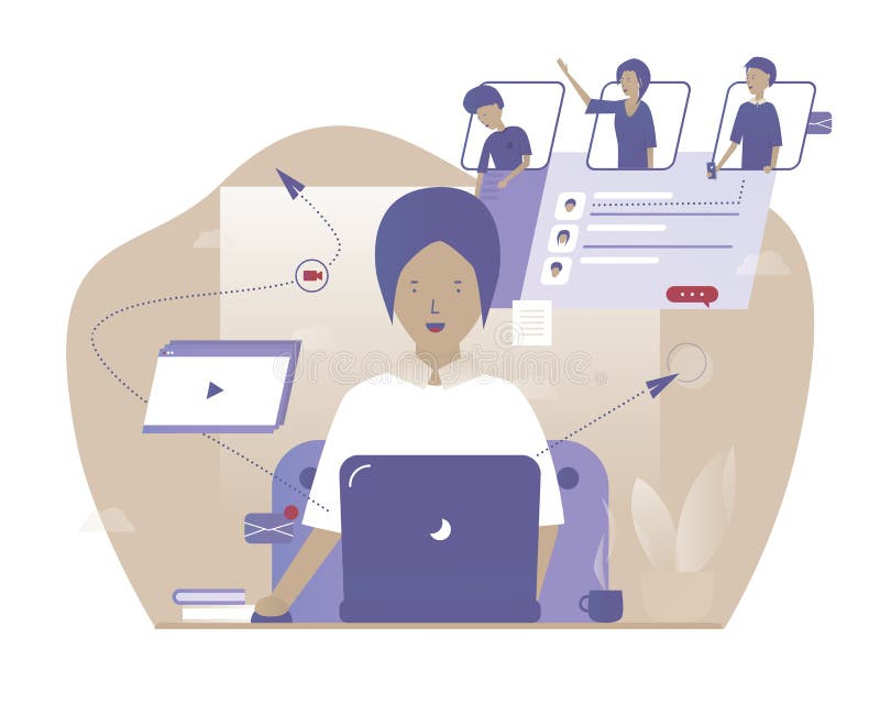 Online Work Conference. Distance Job Vector Web Stock Vector ...