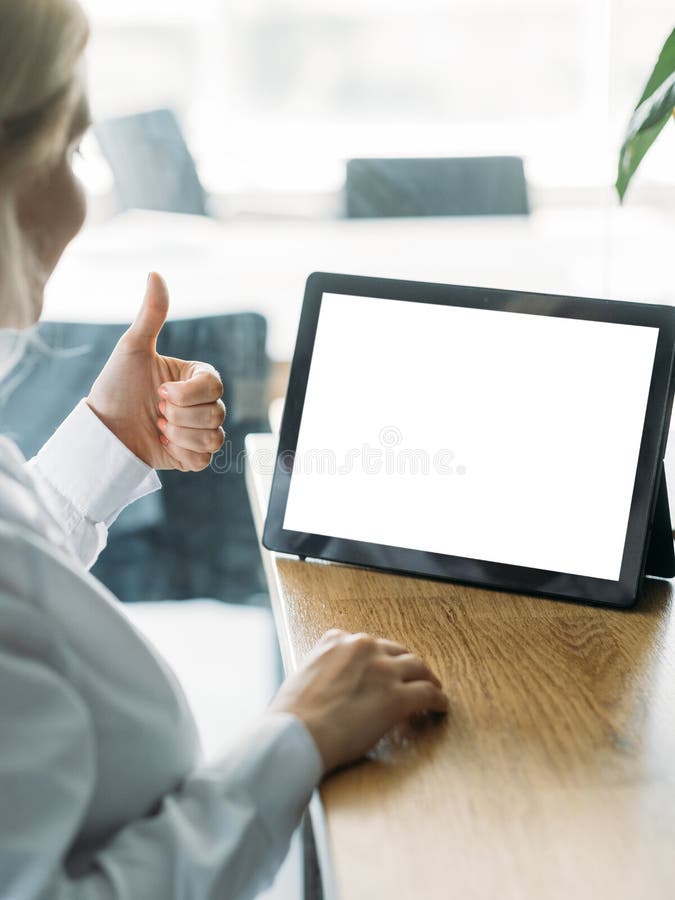 Online Work Supporting Woman Computer Mockup Stock Photo - Image of ...