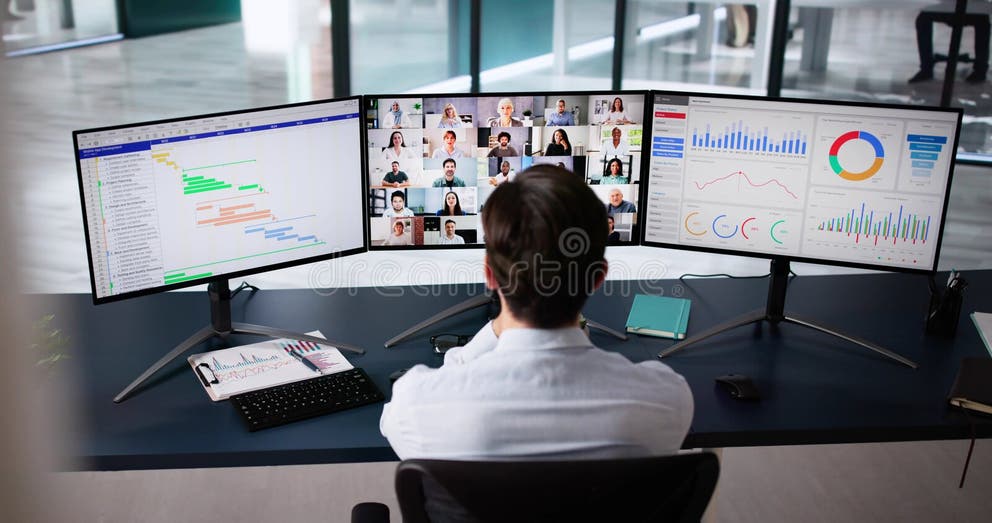 Online Work Video Conference or Webinar Stock Photo - Image of desktop ...