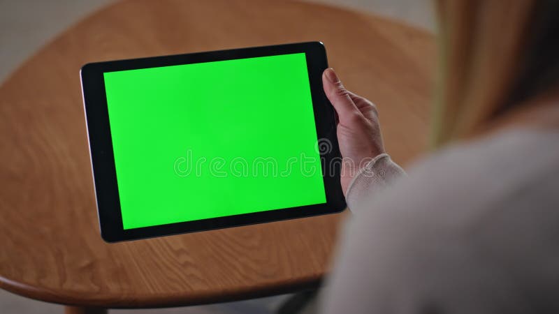 Online Worker Scrolling Mockup Tablet Pointing on Touchscreen at Home ...