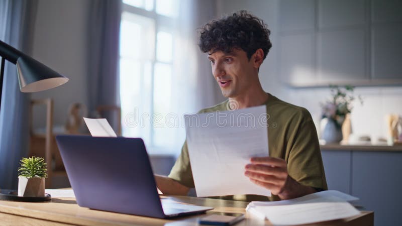 Online Worker Typing Computer Analyzing Documents at Remote Workplace ...