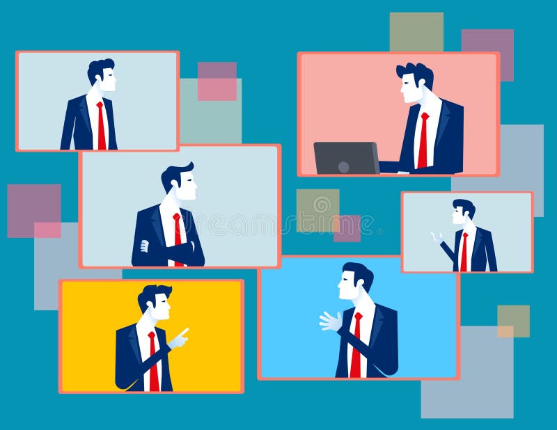 Online Working in Computer Windows. Virtual Business Meeting Concept ...