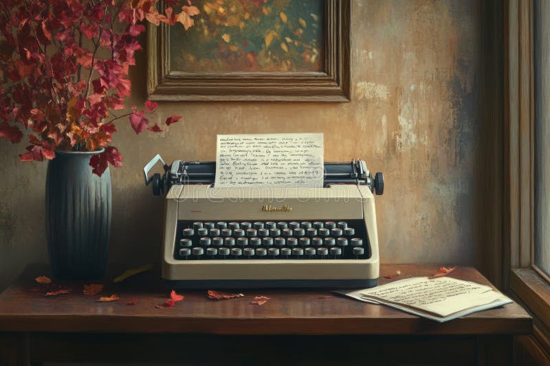 Online Writing Class with Typewriter and Realistic Style Elements Stock ...
