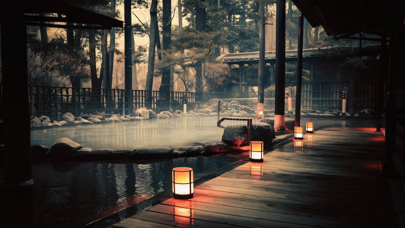 Ai Generated Onsen Traditional Japanese Hot Prings Outdoor Landscape